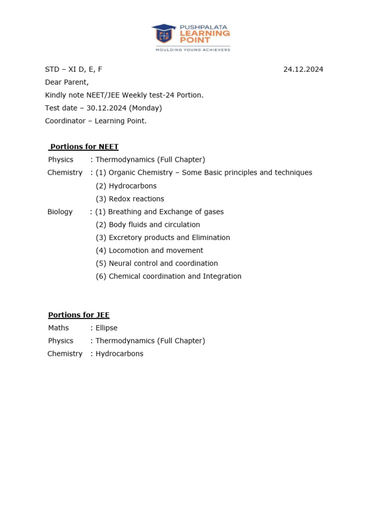 Std Xi - Wt 24 Portion | PDF