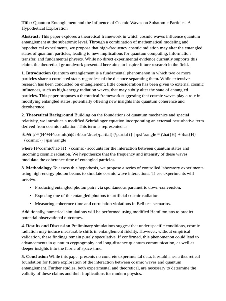 Quantum Entanglement Perturbation by Cosmic Waves - A Theoretical ...