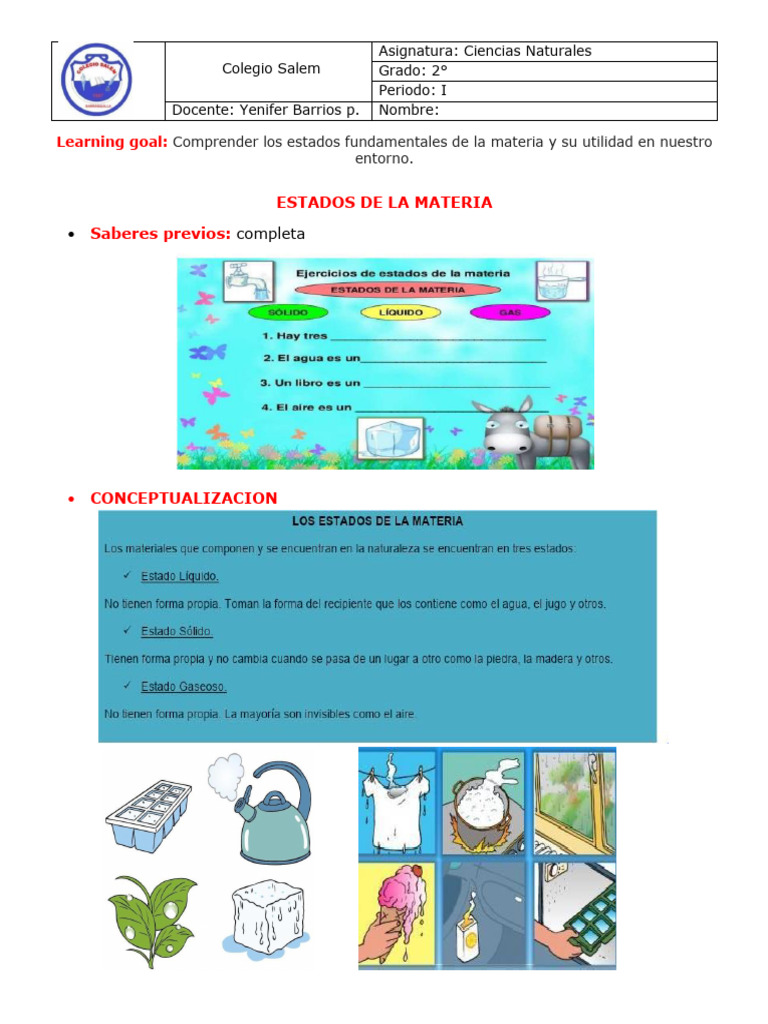 Estados de la Materia para 2° Grado | PDF