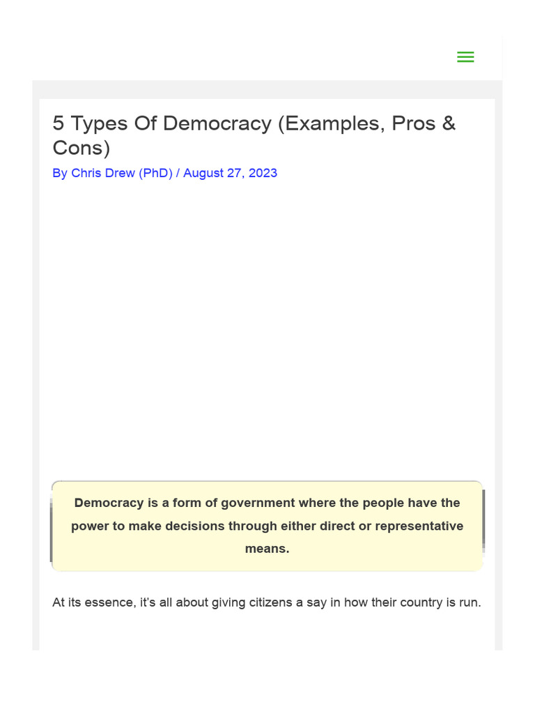Types of Democracy: Pros and Cons | PDF | Political Ideologies | Democracy