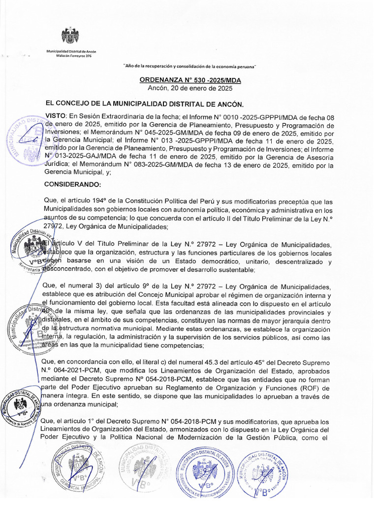 Ordenanza Nro 530-2025-Mda Completo (Roof) | PDF