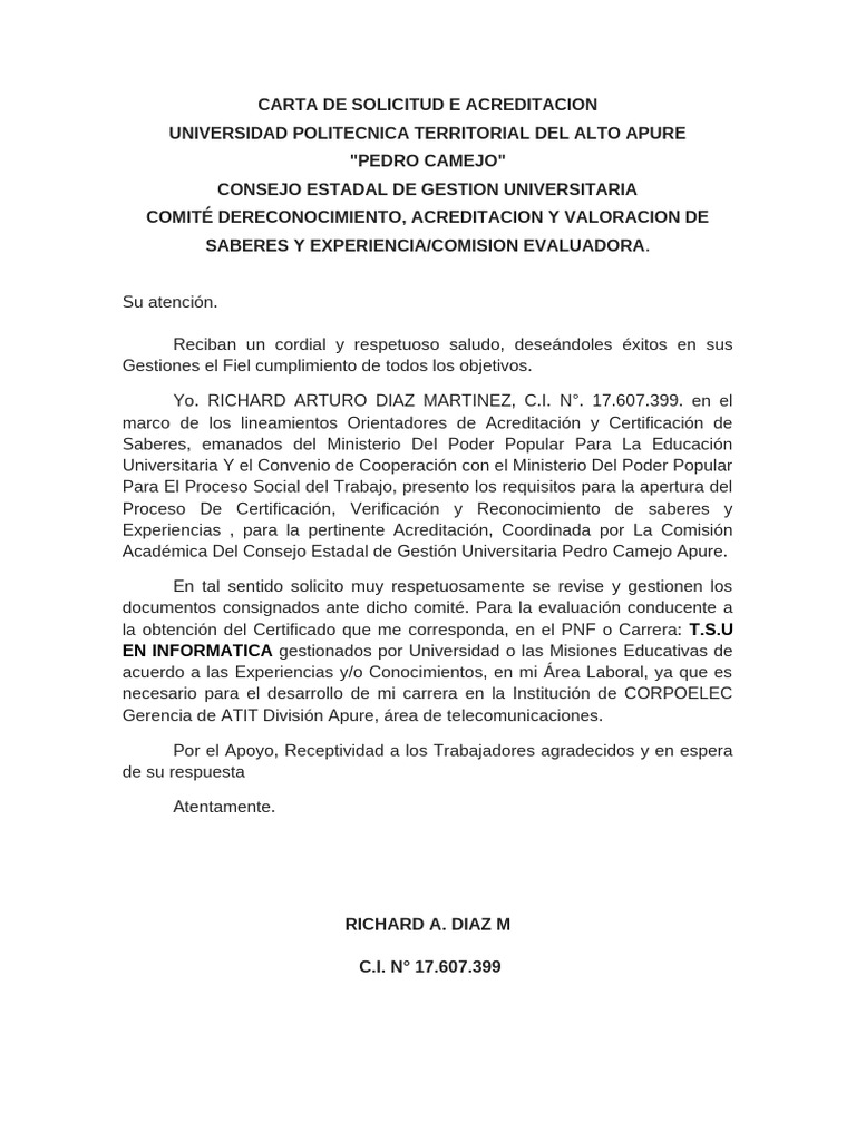 Carta de Solicitud e Acreditacion | PDF
