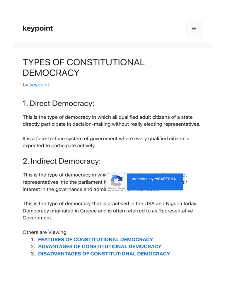 TYPES OF CONSTITUTIONAL DEMOCRACY - Civic Keypoint | PDF