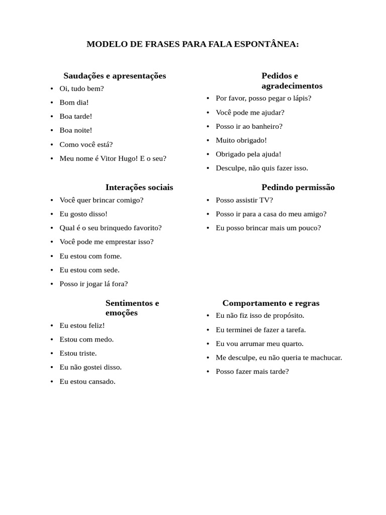Frases para Fala Espontânea Infantil | PDF