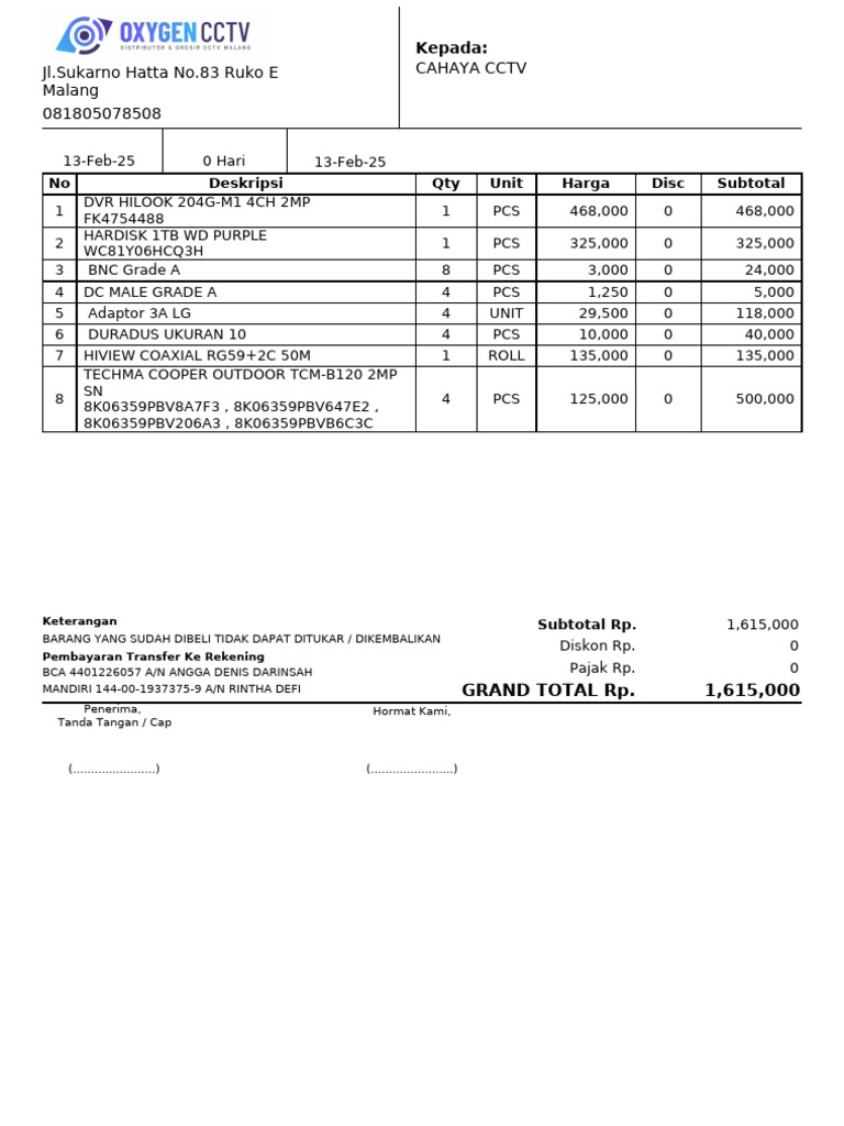 CAHAYA CCTV-Invoice PID Penjualan-JL00029651 | PDF