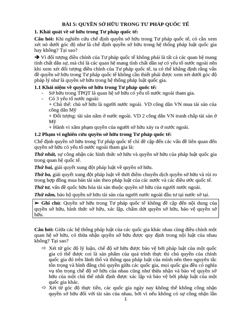 CHƯƠNG 5 - QUYỀN SỞ HỮU TRONG TPQT | PDF