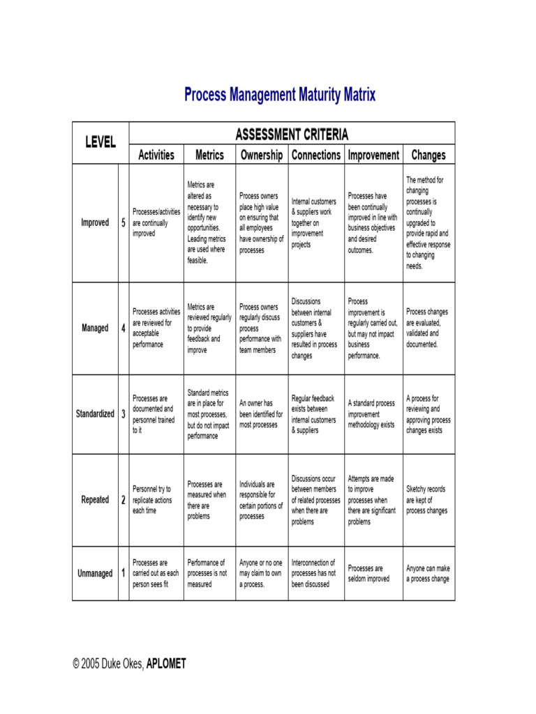 APLOMET_PM_Maturity_Matrix | PDF | Performance Indicator | Business