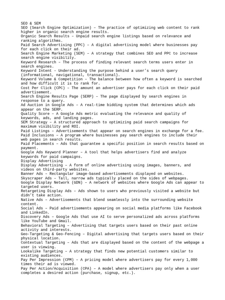 UNIT-4 - Keywords List-With Oneliners | PDF | Search Engine Optimization | Search Engine Marketing