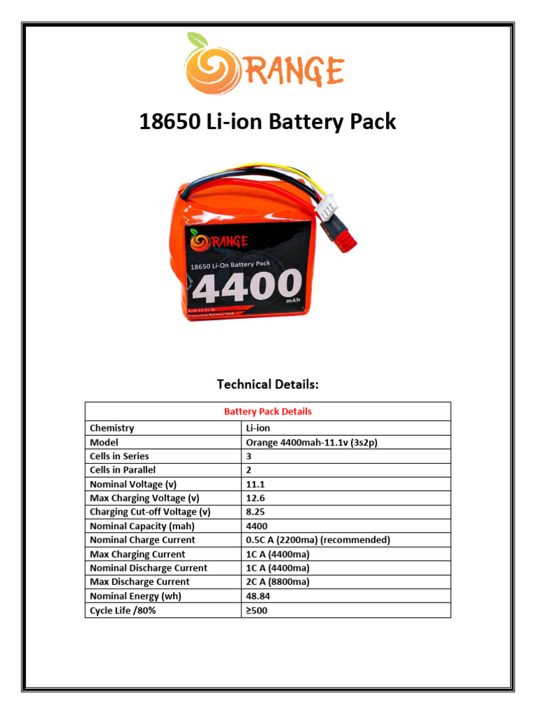 Li Ion 4000mah 11.1v 3S2P Protected Battery Pack 1c | PDF | Lithium Ion ...