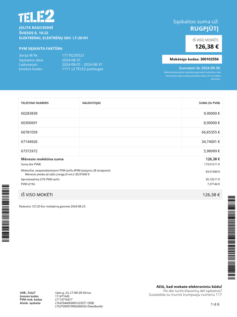 Tele2 Bill 17176230521 | PDF