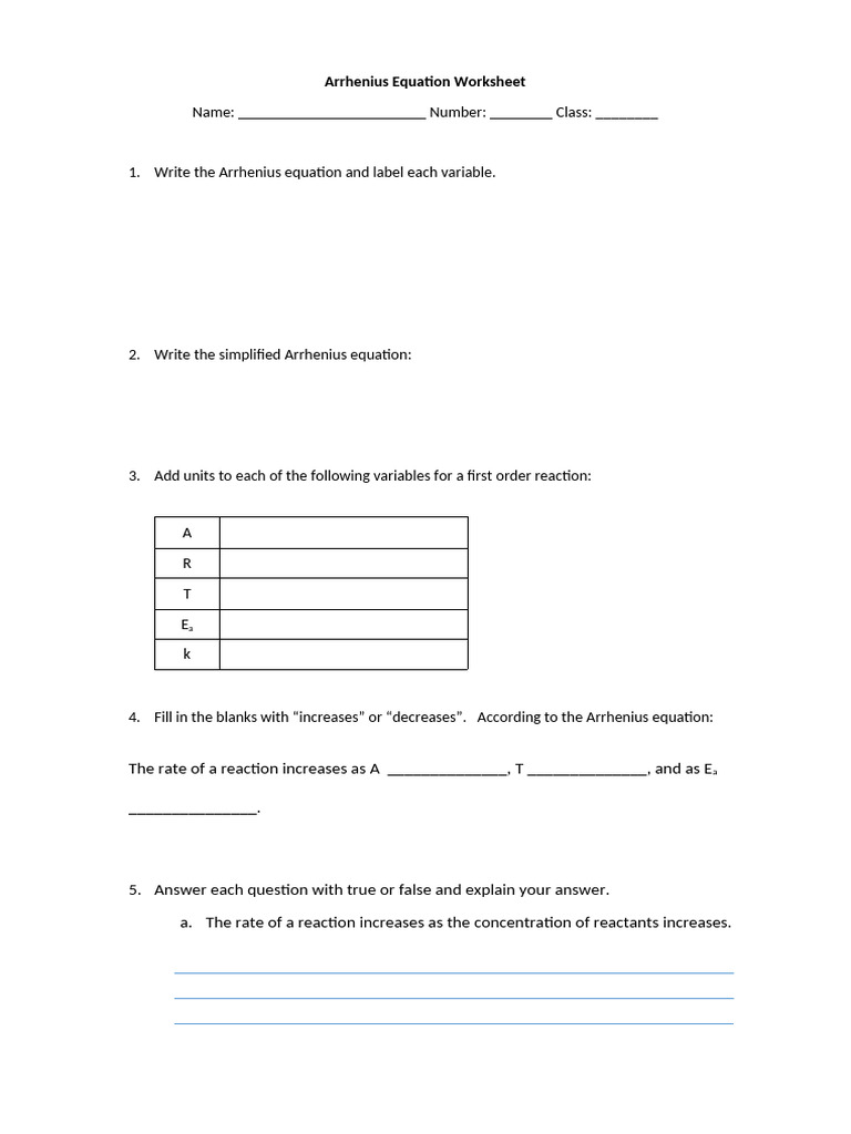 Arrhenius Equation Practice Worksheet | PDF | Activation Energy ...