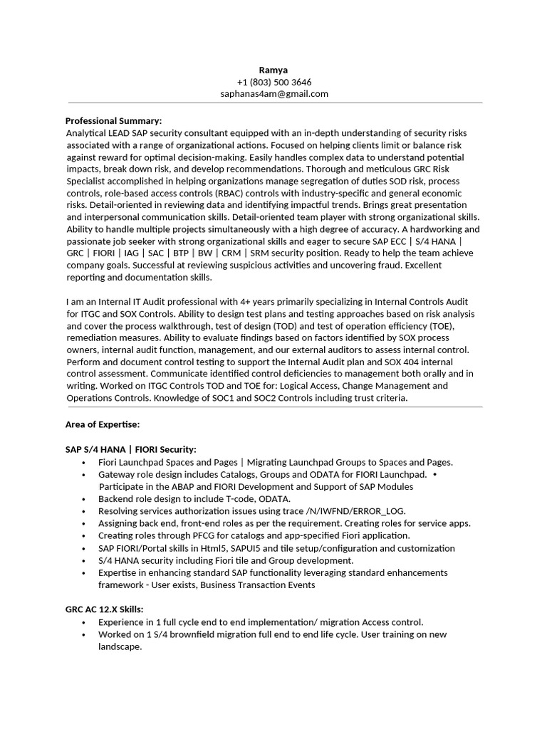 Ramya_SAP GRC | PDF | Internal Audit | Audit