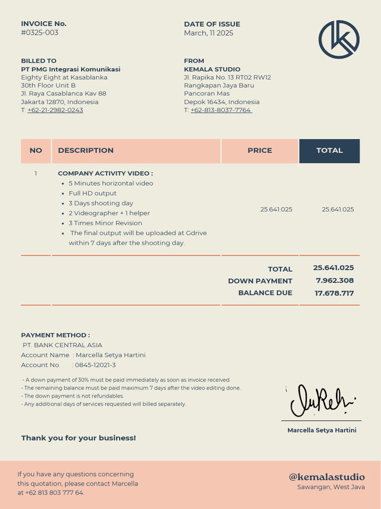 Invoice Kemala Studio - PMG ID | PDF