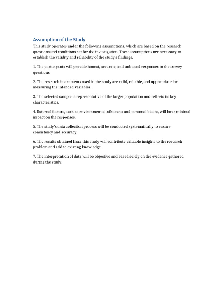 Assumption of The Study | PDF