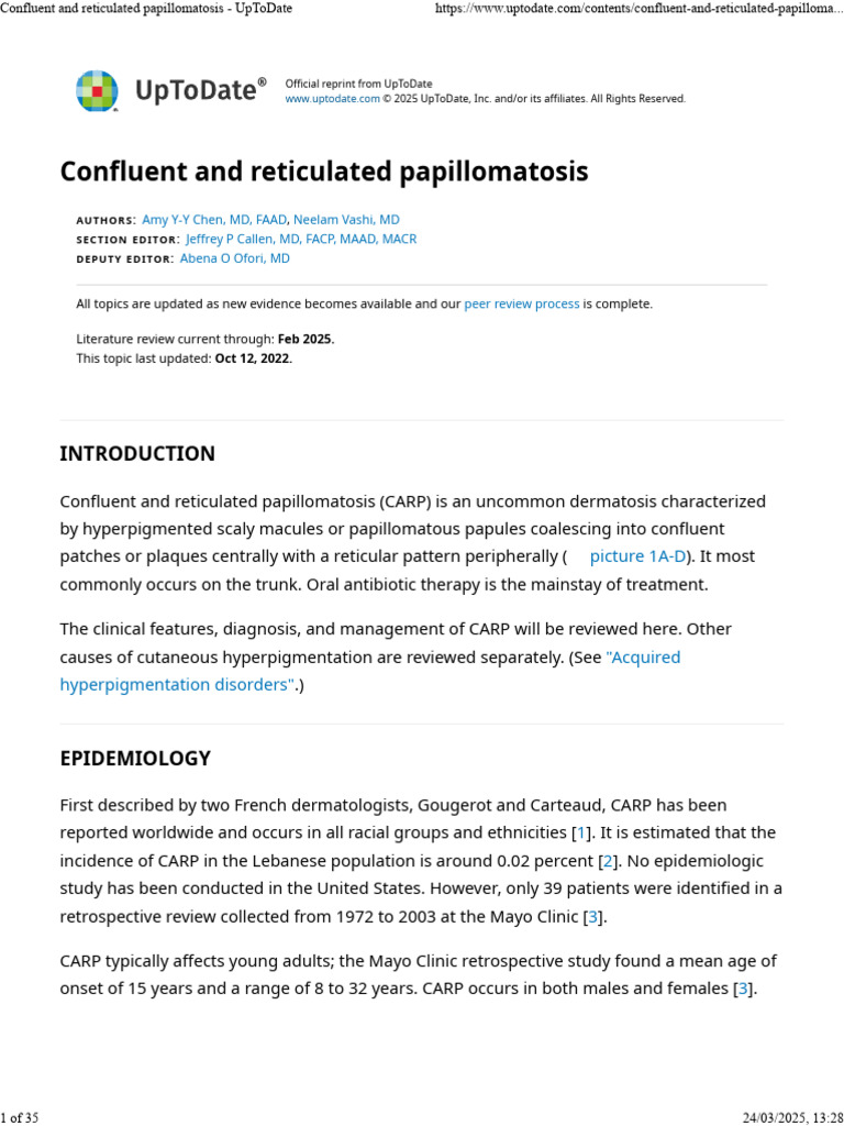 Confluent and Reticulated Papillomatosis - UpToDate | PDF | Topical ...