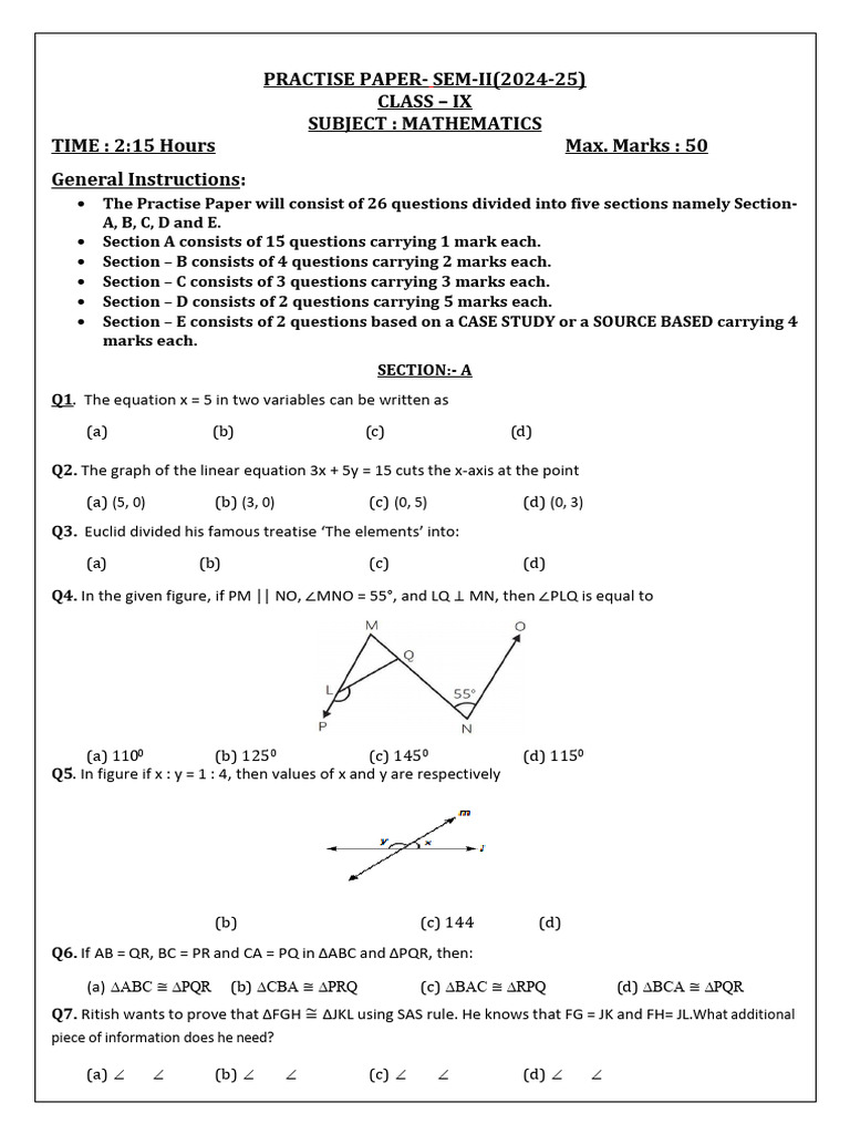 Ix Maths Sem 2 Pratice Paper | PDF | Area | Triangle