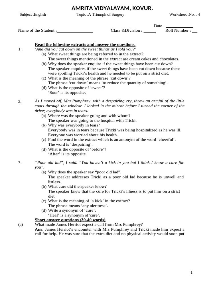 Triumph of Surgery - Worksheet-4 | PDF