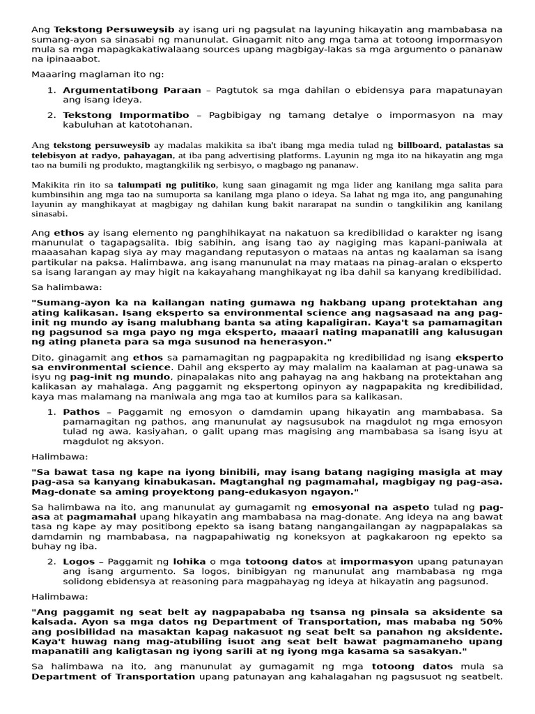 Ang Tekstong Persuweysib Ay Isang Uri NG Pagsulat Na Layuning Hikayatin ...