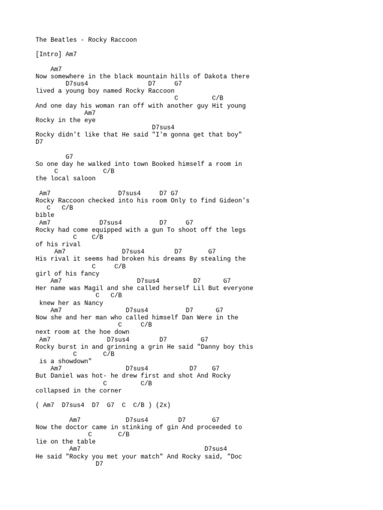 The Beatles - Rocky Raccoon | PDF | British Pop Songs | Song Recordings