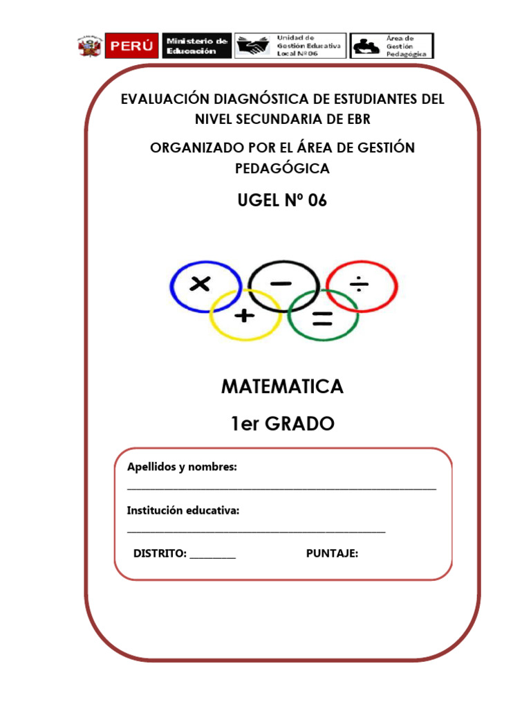 Prueba Diagnóstica de Matemáticas 1er Grado | PDF