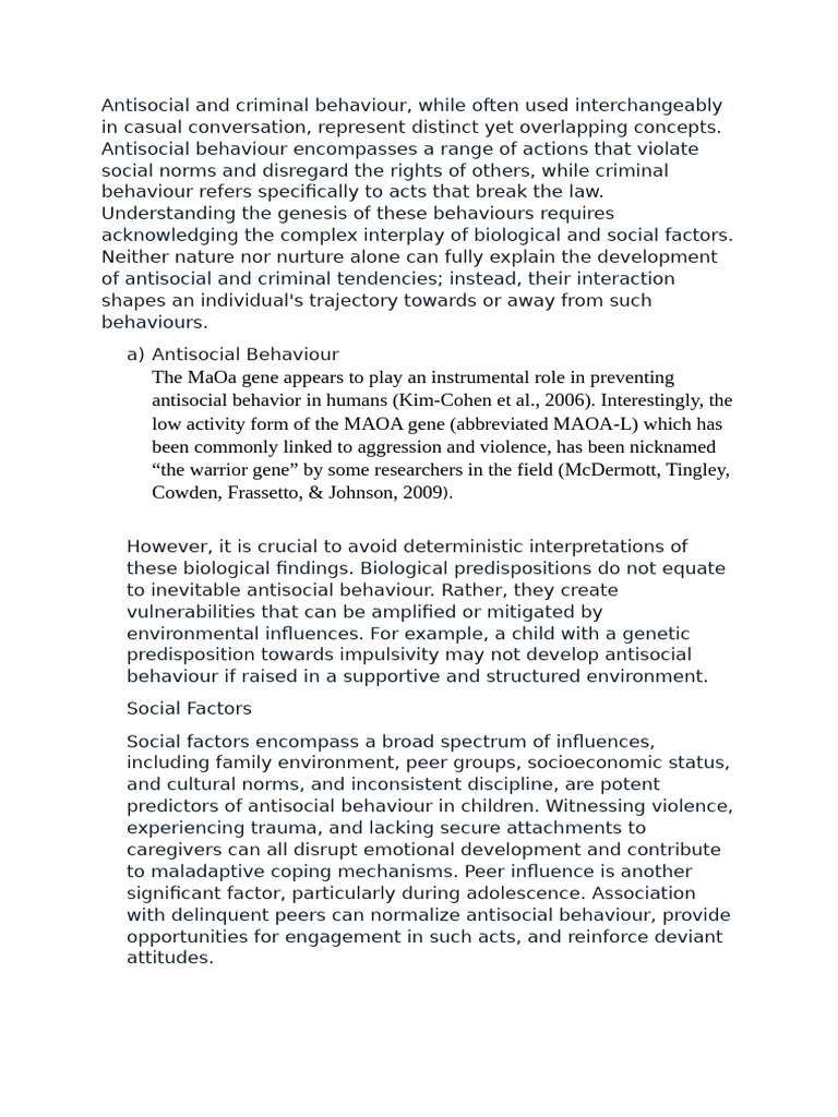 Criminology 302 Assignment Biological and Social Factors 123 | PDF | Antisocial Personality ...