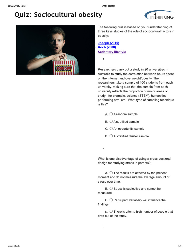 Sociocultural Factors in Obesity Quiz | PDF | Sampling (Statistics ...