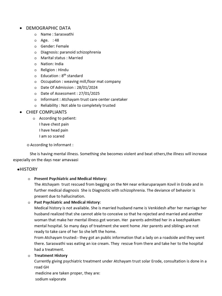 Assessment of Swaraswathi | PDF | Psychiatry | Perception