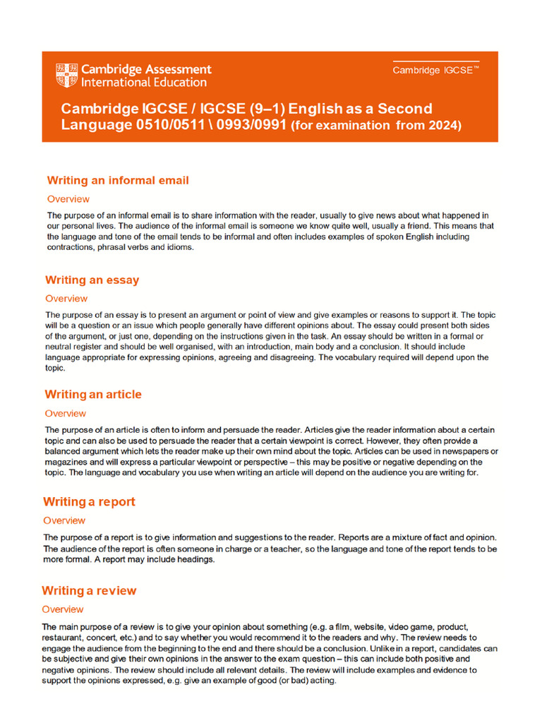ESL Writing Topic Overview | PDF