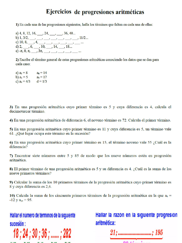 Ejercicios de Progresion Aritmetica | PDF