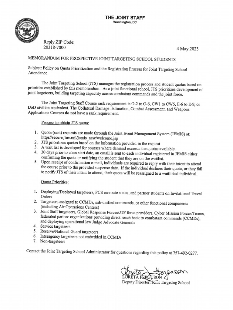 2023jts Quota Policy | PDF