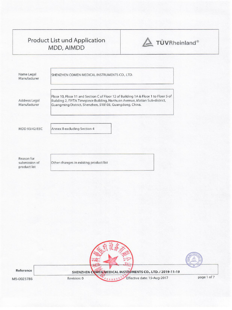 CE MDD Product List (Used With CE MDD Certificate To Specify The Models) | PDF