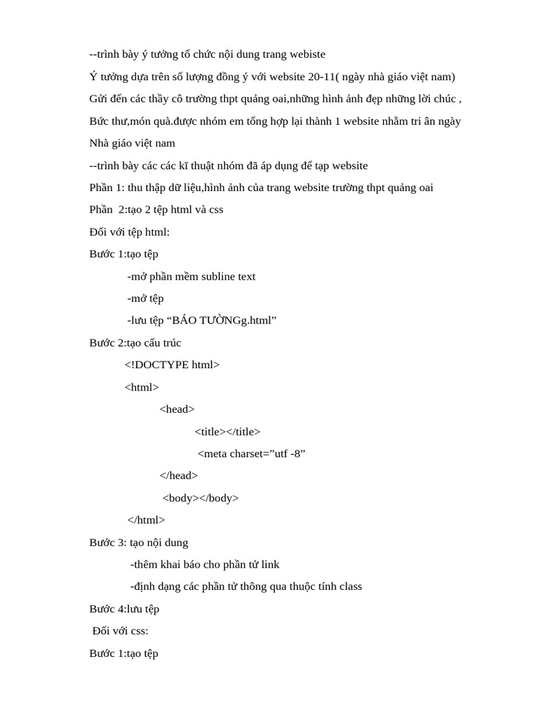 Trình Bày Ý Tư NG T CH C N I Dung Trang Webiste | PDF