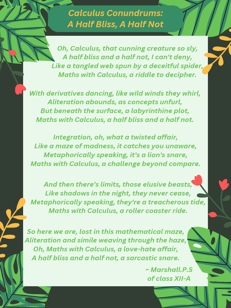 Calculus Conundrums A Half Bliss, A Half Not-poem2-By-marshall | PDF