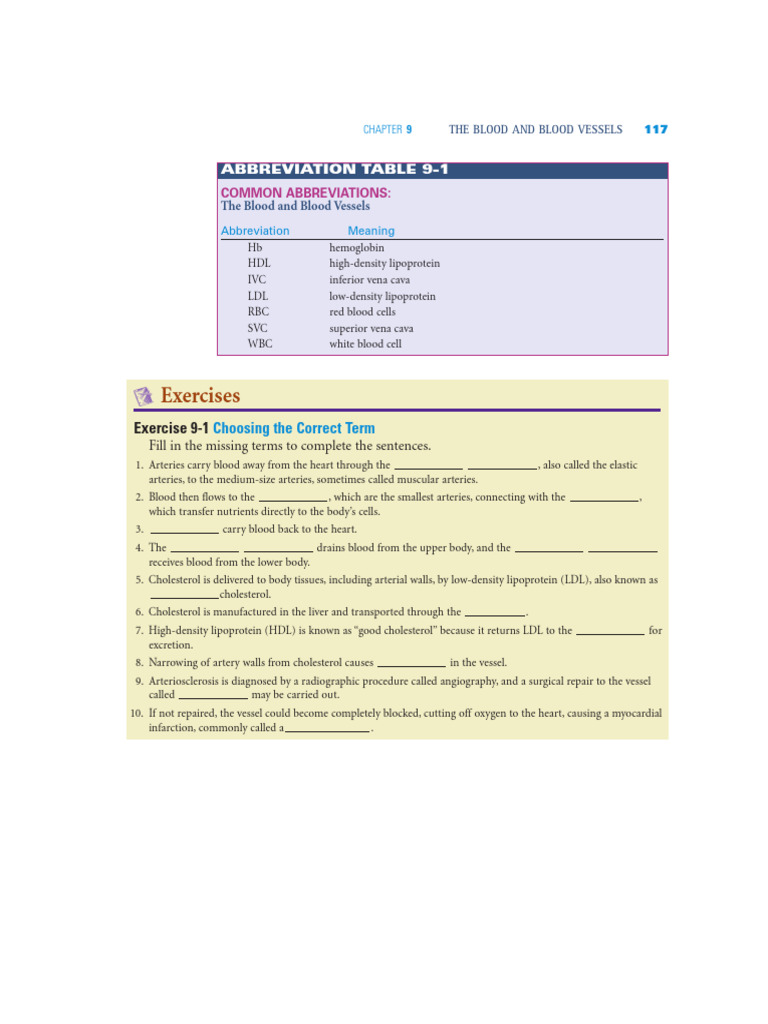 Exercise Chapter9 The Blood | PDF | Vein | Blood