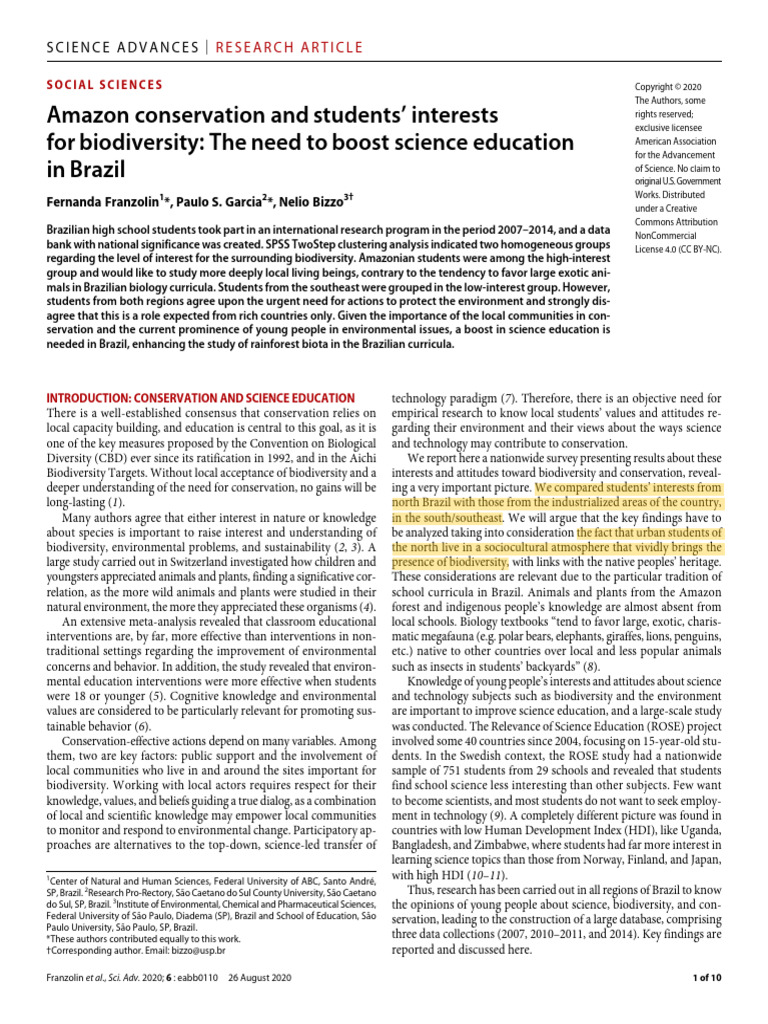 Amazon Conservation and Students' Interests - For Biodiversity - The ...
