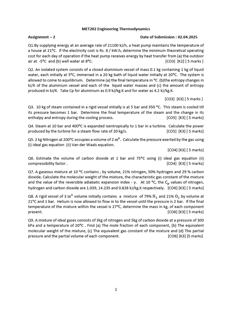 MET202 ETD Assignment - 2 | PDF | Gases | Heat