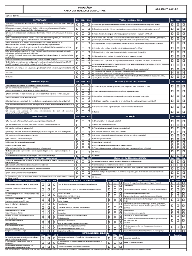 MDB - Sso.fo.0011 v.2 - Check List Trabalhos de Risco - Pte | PDF