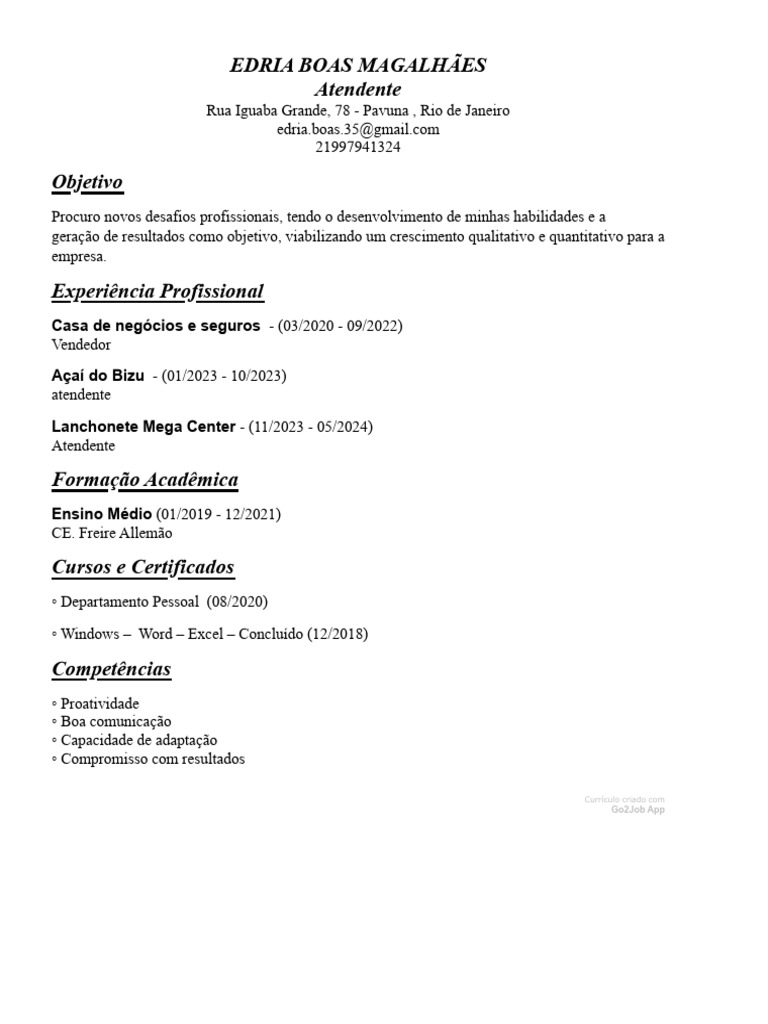 Currículo - Edria 2 | PDF