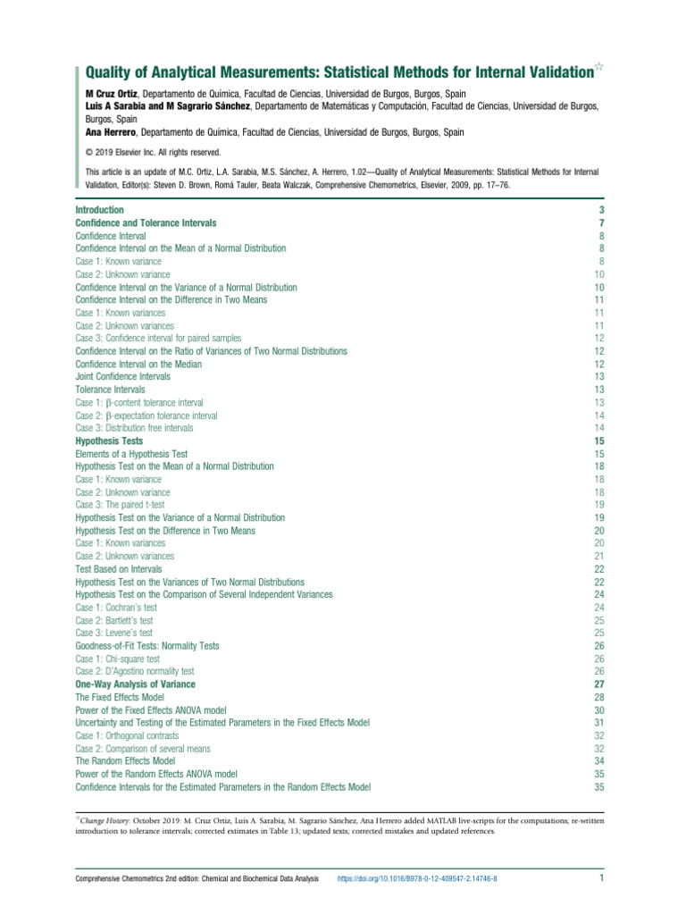 1.01 Quality of Analytical Measurements - Statistical Methods For ...