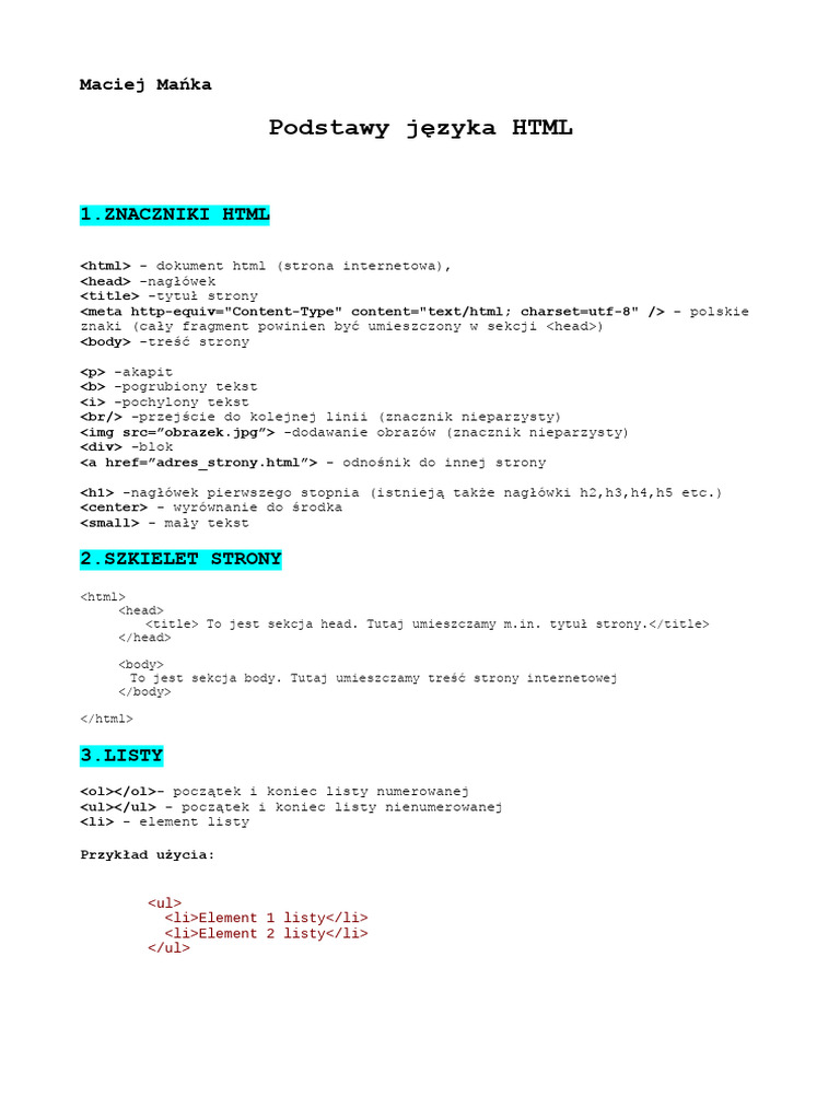 Podstawy HTML | PDF