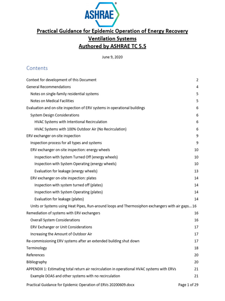 ASHRAE Practical Guidance For Epidemic Operation of ERV's | PDF | Ventilation (Architecture ...