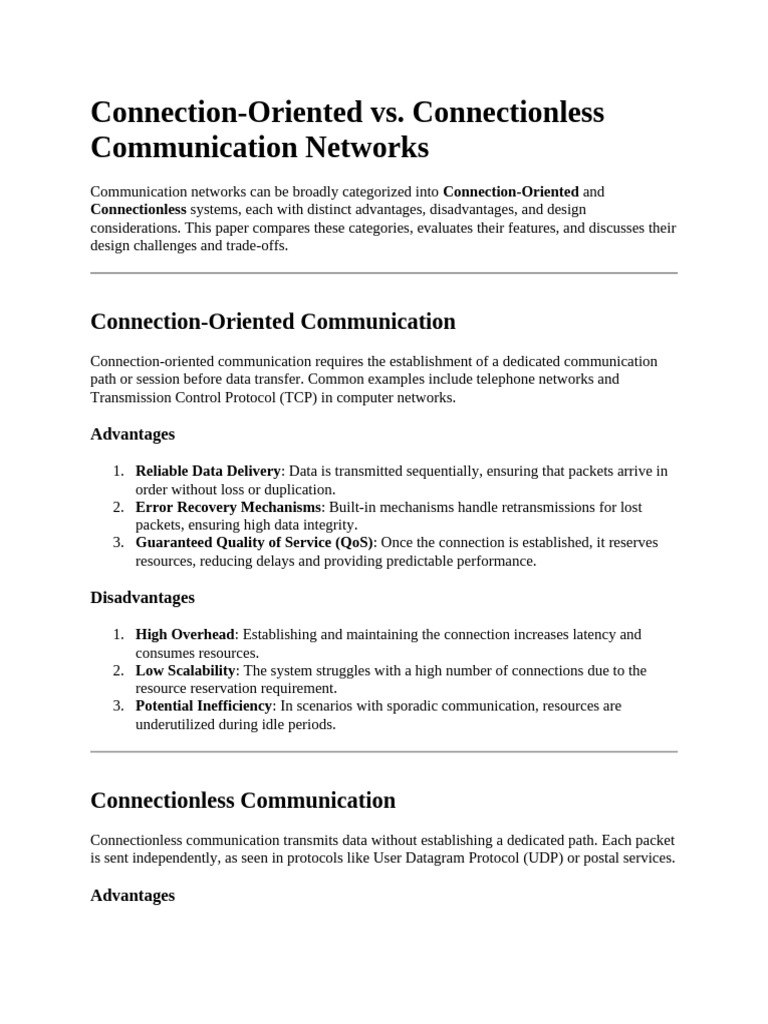 Connection-Oriented vs Connectionless Communication | PDF | Computer ...