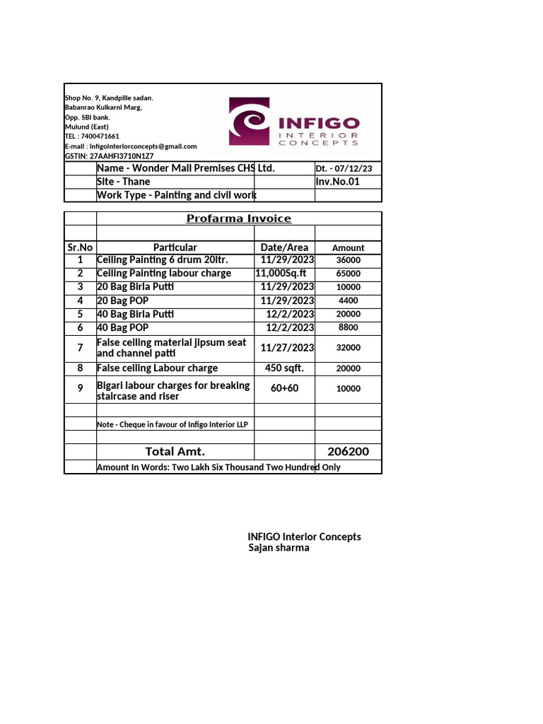 Cine Wonder Running Bill - 01 | PDF