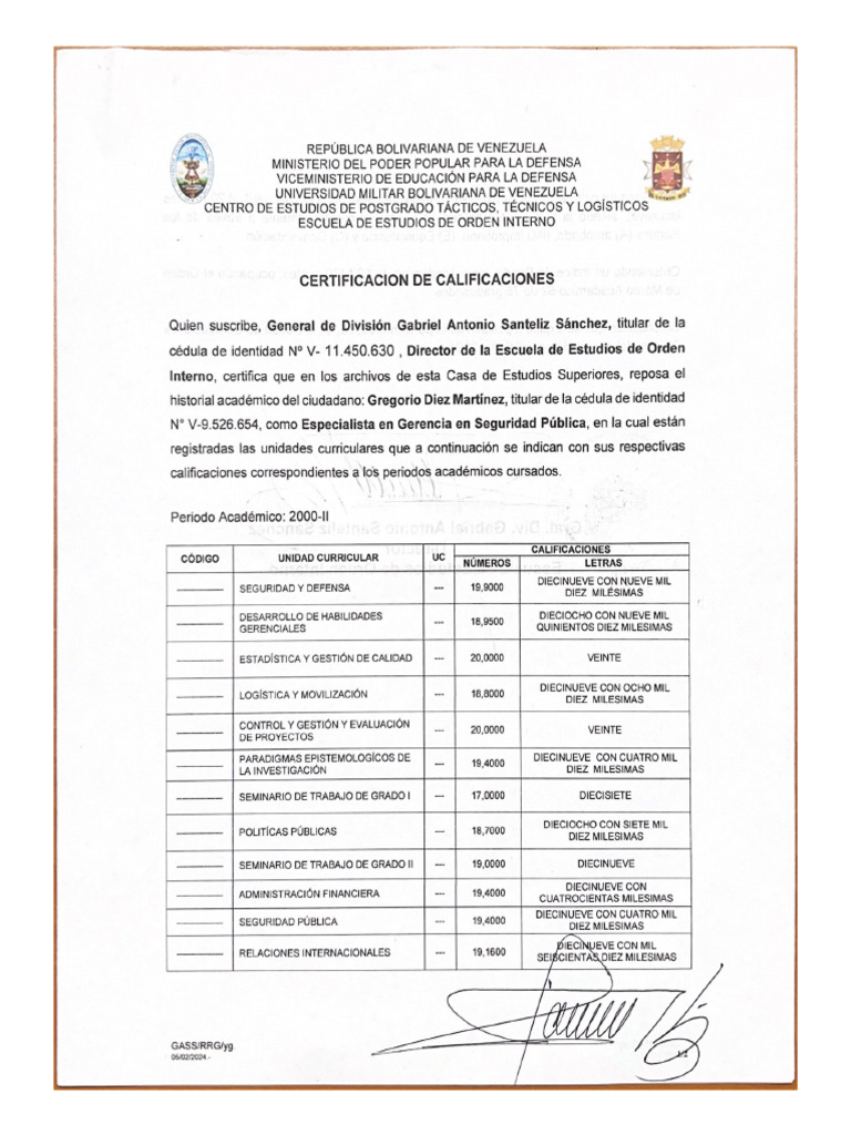Notas Certificadas Cnel Diez | PDF