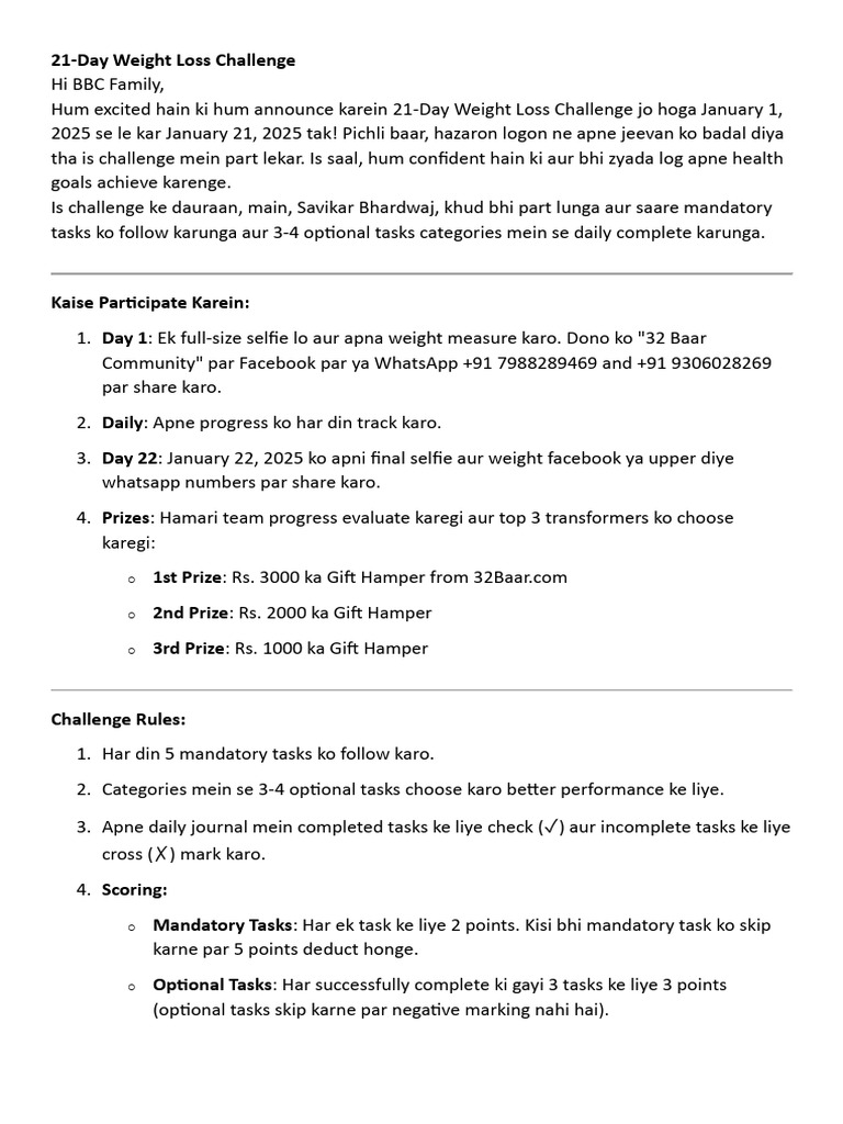 21 Hard Challenge 2025 Hinglish | PDF