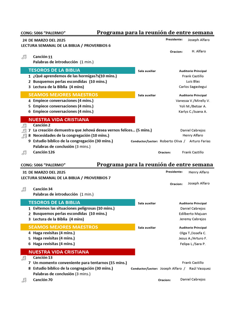 Programa Reunion Entre Semana - Marzo-Abril | PDF | Contenido bíblico | Biblia