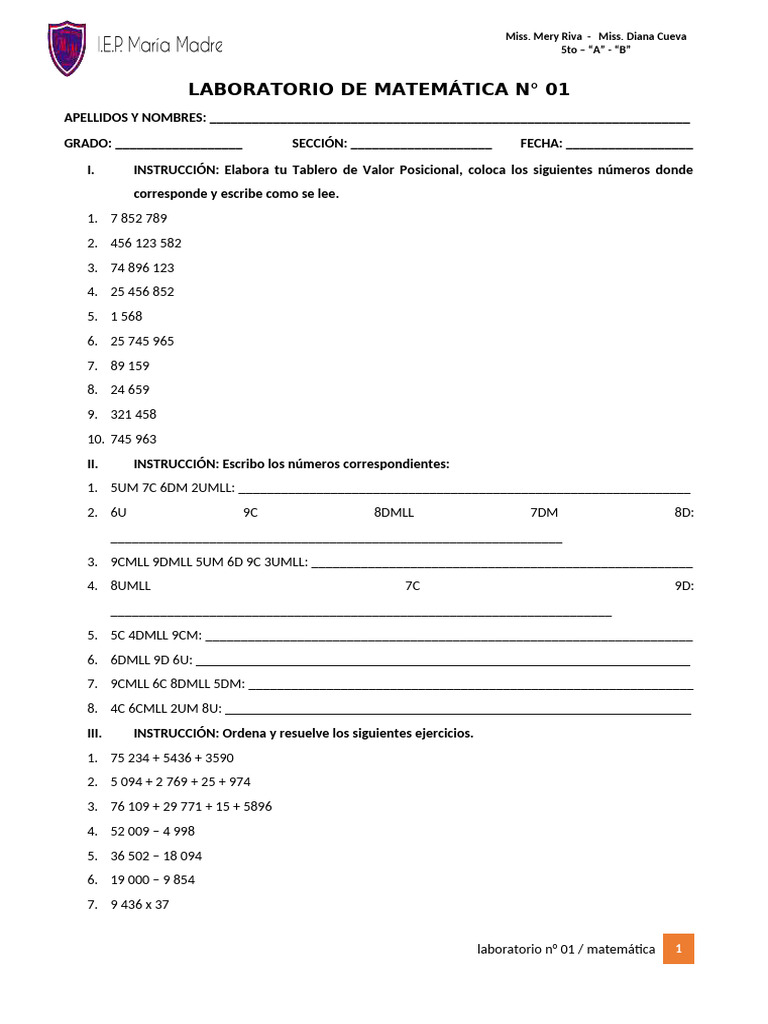 Laboratorio de Matemática N°01 Original | PDF
