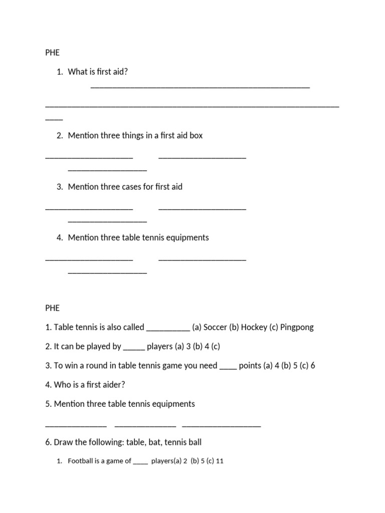 PRIMARY 3 PHE Exam (3rd Term) | PDF | Ball Games | Athletic Sports