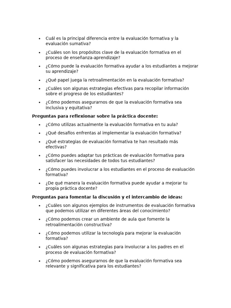 Preguntas de Evaluación Formativa | PDF
