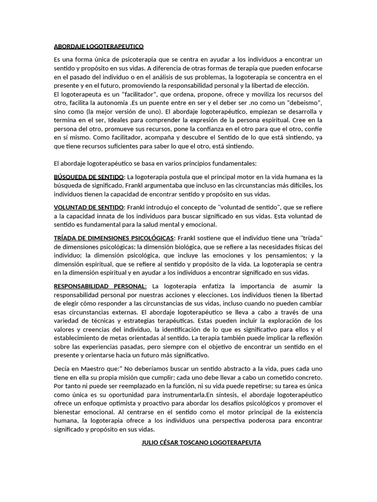 Julio César Toscano Logoterapeuta | PDF | Salud mental | Conceptos psicologicos